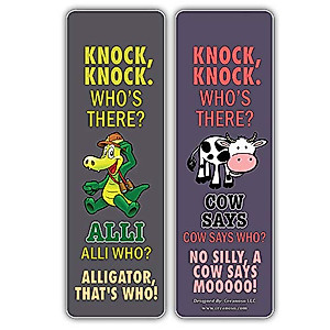 Creanoso Funny Knock-Knock Jokes Puns Bookmarks (30-Pack) – Unique Stocking Stuffers Gifts for Boys & Girls, Unisex Adults – Cool Book Page Clippers Collection Set for Knock-Knock – Awesome Giveaways