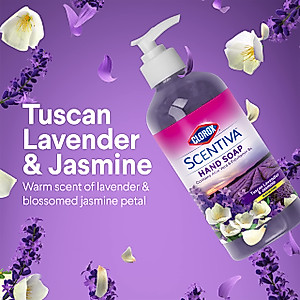 Clorox Scentiva Liquid Hand Soap Tuscan Lavender & Jasmine 14 oz Liquid Hand Wash with Aloe Vera & Vitamin B5 Bleach-Free Scented Hand Soap for Kitchen or Bathroom (Pack of 12)