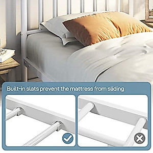 Yaheetech Twin Size Bed Frame Metal Platform Bed Frame Mattress Foundation with Spindle Headboard & Footboard/No Box Spring Needed/14 Inch Underbed Storage/Firm Support & Easy Set up Structure, White