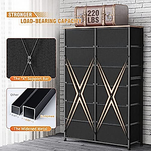 EnHomee Tall Dressers for Bedroom, 12 Drawer Dresser with Wooden Top and Metal Frame, Fabric Dresser & Chest of Drawers for Bedroom Closet Living Room, Rustic Brown, 11.8" D x 34.7" W x 52.4" H