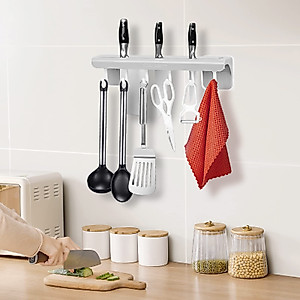Toplive Knife Storage Rack Block, Wall Mount Fruit Knife Holder with 6 Hooks for Home Kitchen Multi-functional Punch-Free Knife Holder for Knife Spatulas Scraper Scissors