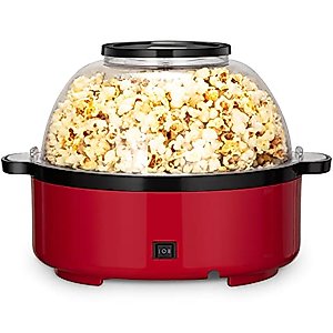 Electric Hot-oil Popcorn Popper Maker - Stir Crazy Popcorn Machine with Nonstick Plate & Stirring Rod, Large Lid for Serving Bowl and Two Measuring Spoons, 16-Cup for Home Christmas Party Kids