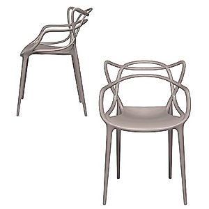 Laura Davidson Furniture Set of 2 - Masters Entangled Chair for Dining & Office -Modern Designer Stackable Armchairs, Made of Solid Color Polypropylene, Grey