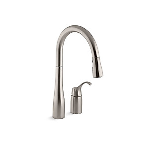 KOHLER K-647-VS Simplice Pull-Down Kitchen Faucet with Side Handle Control, Kitchen Sink Faucet with Pull-Down Sprayer, Vibrant Stainless