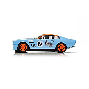 Scalextric Aston Martin V8 Gulf #19 Rikki Cann Racing 1:32 Slot Race Car C4209, Light Blue & Orange