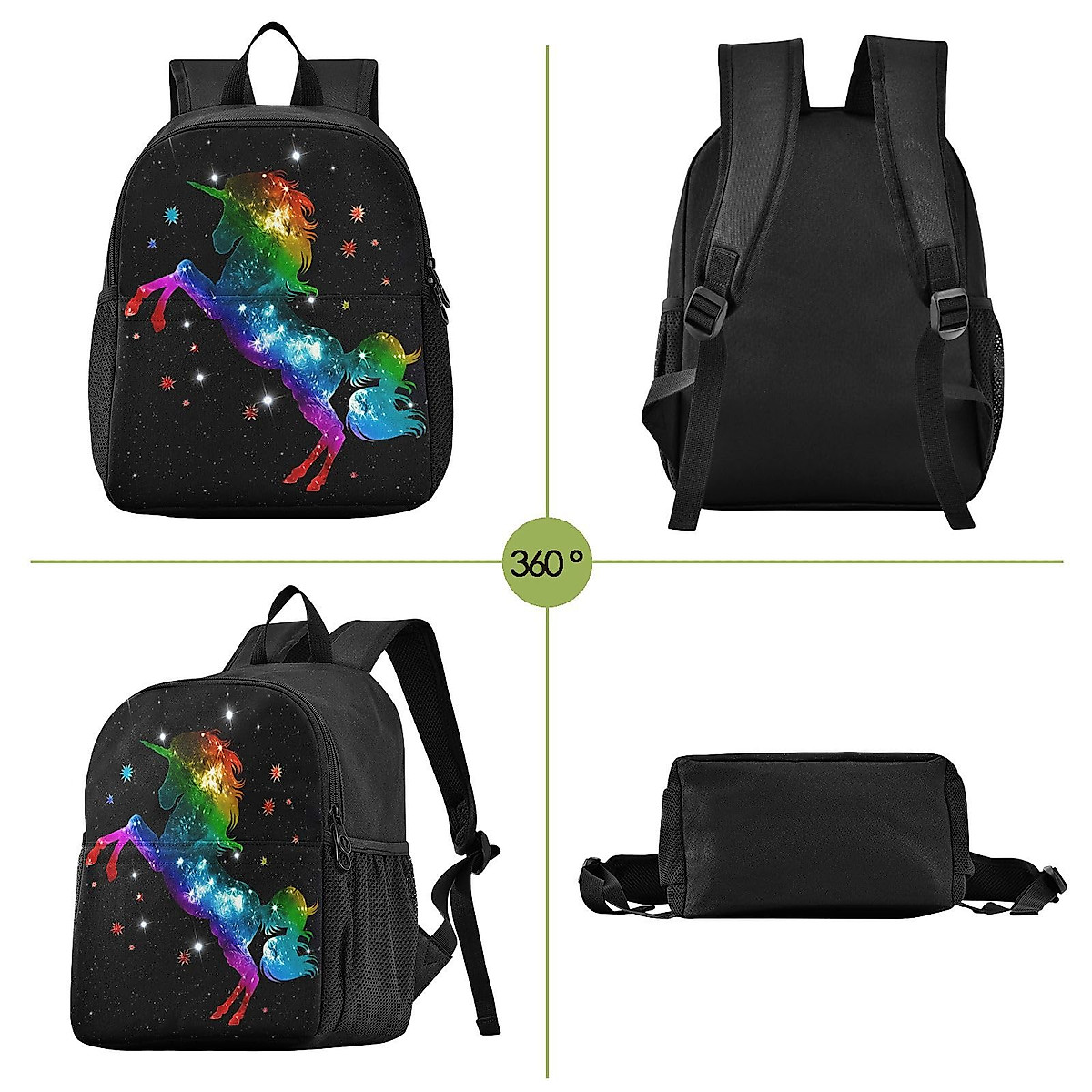 Naanle Kids Backpack for Girls Boys Rainbow Galaxy Unicorn Backpacks Bag Baby Rucksack for Kindergarten Elementary School