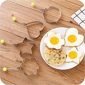 Pack of 10 Stainless Steel Fried Egg Ring Pancake Shaper Omelette Mold Mould Frying Egg Cooking Tools Kitchen Accessories Gadgets Egg Ring Flower Heart Elephant Bird Circle Star Zebra Fried Egg Shaper