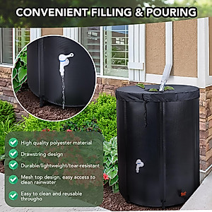 Rihogar 100 Gallon Rain Barrel Water Tank, Portable Water Storage Tank, Large Rain Water Collection Barrel, Collapsible Rain Water Catching System with Spigot Overflow Kit, Black