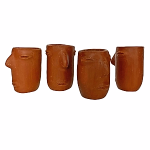 The Curated Pantry Red Clay Mezcal Face Cups | Tequila Shooters Shot Glasses Copitas - Handmade in Oaxaca, Mexico (Pack of 4)