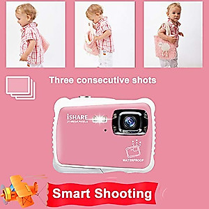 Kids Camera,21MP HD 3M Waterproof Digital Camera Kids,Kids Waterproof Camera 2.0 Inch LCD Display,8X Digital Zoom,Flash and Mic for Kids Boys Girls Gift(Pink)