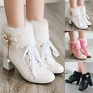 chelsea boots winter 2023 short foreign trade front lace bow decorated short boots chunky heel mid calf low biker boots heeled short booties
