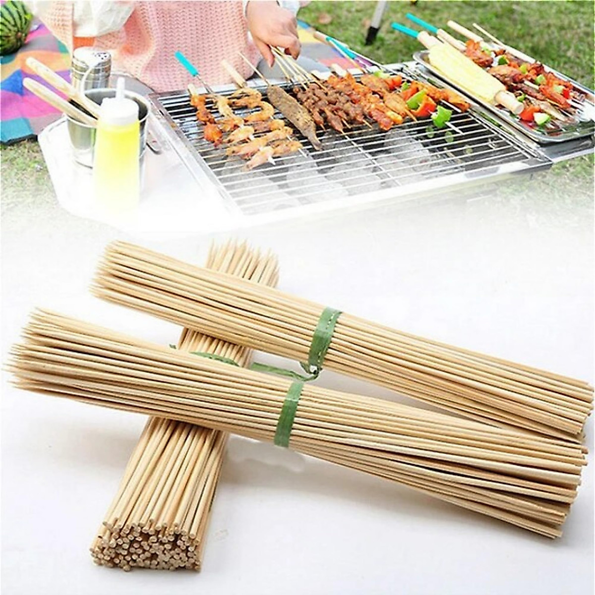 100 Pack 12 inch Bamboo Skewers for BBQ, Appetiser, Fruit, Cocktail, Kabob, Chocolate Fountain, Grilling, Barbecue, Kitchen, Crafting & Party, Natural Wooden Stick — Φ=4mm, Eco-Friendly Wood Sticks