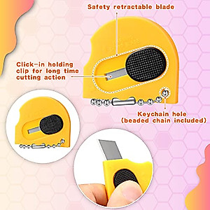 30 Pieces Mini Portable Box Cutter with Keychain Auto Retractable Pocket Utility Letter Opener Small Office Safety Art Cutter for Opening Packages Paper Cutting DIY Crafts, 3 Colors