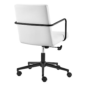 Euro Style White Faux Leather/Black Steel Leander Rolling Office Chair with Armrests - Modern Computer Desk Chair with Wheels for Work, Gaming
