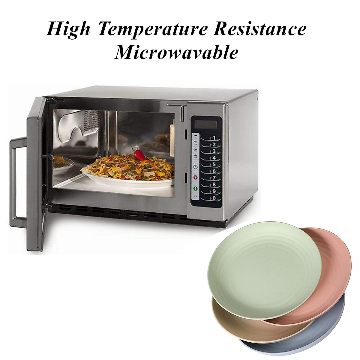 CAMBUY Wheat Straw Plates Lightweight Unbreakable Dinner Dishes Plates Set Dishwasher & Microwave Safe (Extra Large 4 Pack 10')