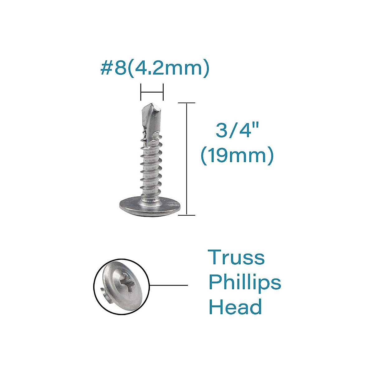 IMScrews 200pcs #8 x 3/4" Self Drilling Truss Head Screws Standard Thread Wood Work MDF 410 Stainless Steel