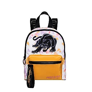 ED HARDY Unisex Black/Yellow Nylon Mini Backpack With Adjustable Shoulder Strap
