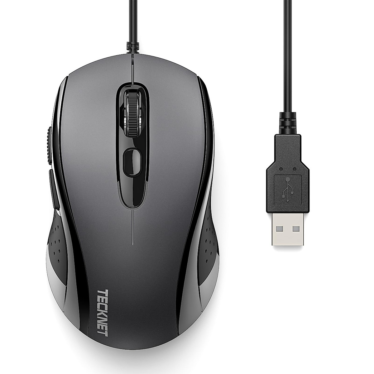 TECKNET Computer Wired Mouse, USB Mouse Wired for Laptop with 6-Button, 3600DPI Optical PC Wired Mouse, Home and Office 5FT USB-A Corded Comfortable Mouse, Plug & Play, NO Battery Required-Grey