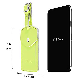 Sodsay Leather 2 Luggage Tag Baggage Bag Travel Tags with Privacy Flap (Neon Yellow)
