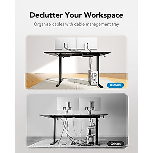 HUANUO L-Shaped Standing Desk, 63 x 40 inch Dual Motor Corner Standing Desk, Electric Height Adjustable Computer Desk with Cable Tray & 3 Preset Heights, Raising Desk for Home Office, Black, HNESD109