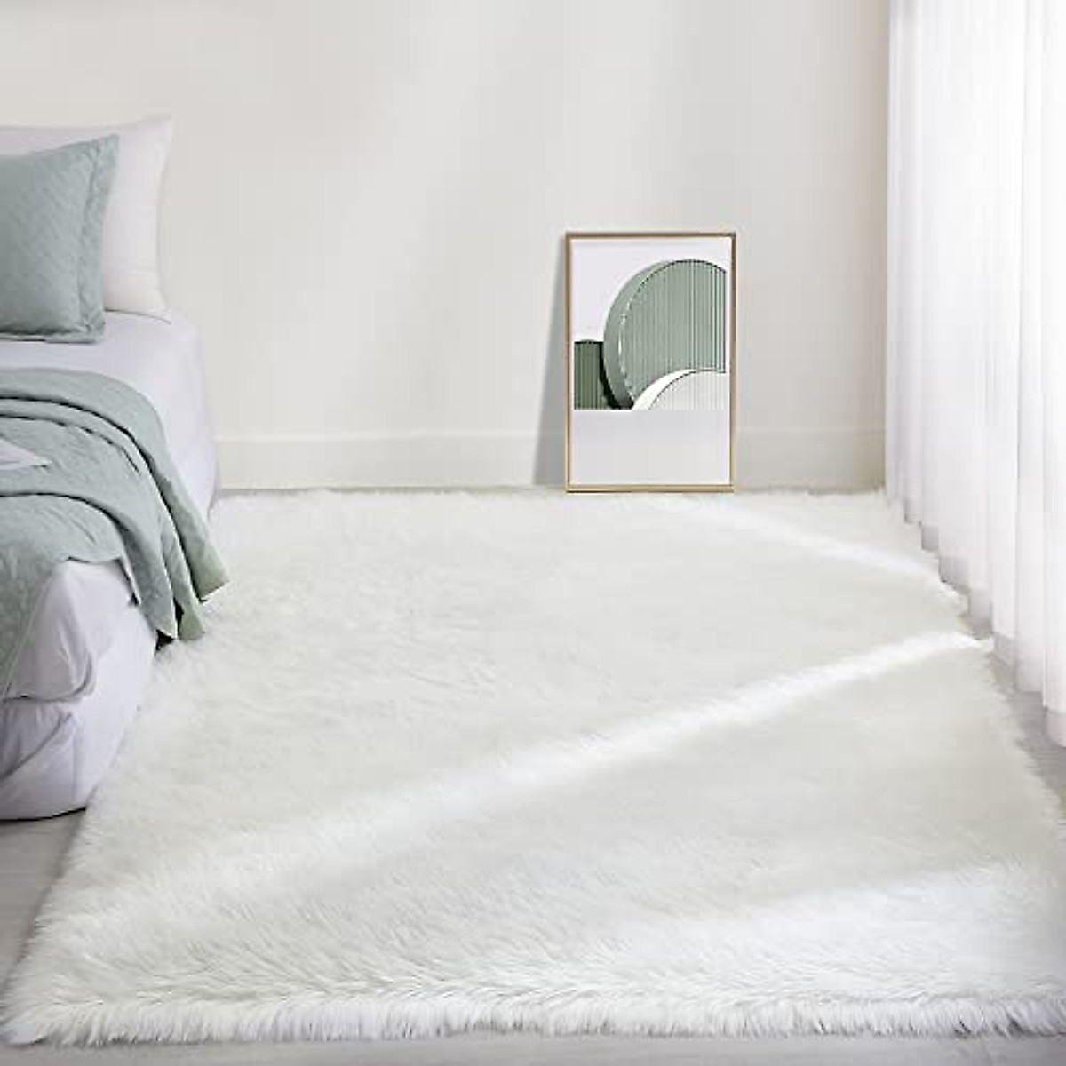 HOMBYS 9x12 Faux Fur Sheepskin Area Rug for Living Room Bedroom, Super Soft Fluffy Carpet White Plush Home Decoration, Fuzzy Room Decor