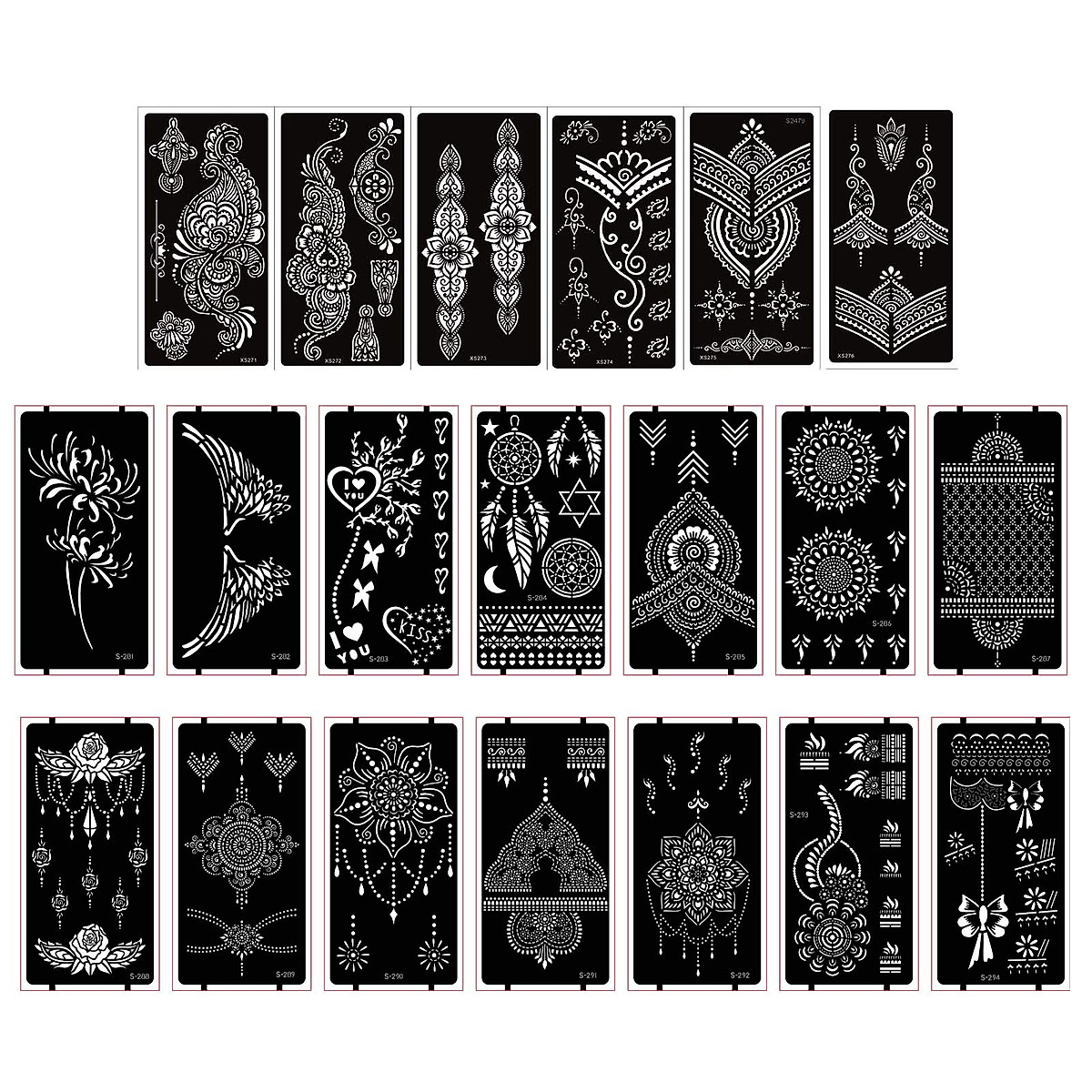 Xmasir 20 Sheets Henna Tattoo Stencil Kit, 3.74" x 7.28" Temporary Tattoo Templates Indian Arabian Self Adhesive Tattoo Sticker for Face Body Art Paint