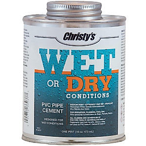 Christy's Wet Or Dry Conditions PVC Cement - Medium Body, Extremely Fast Set, Low-VOC, Aqua Blue, 1 Pint (16 fl oz)
