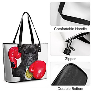 Womens Handbag French Bulldog Leather Tote Bag Top Handle Satchel Bags For Lady