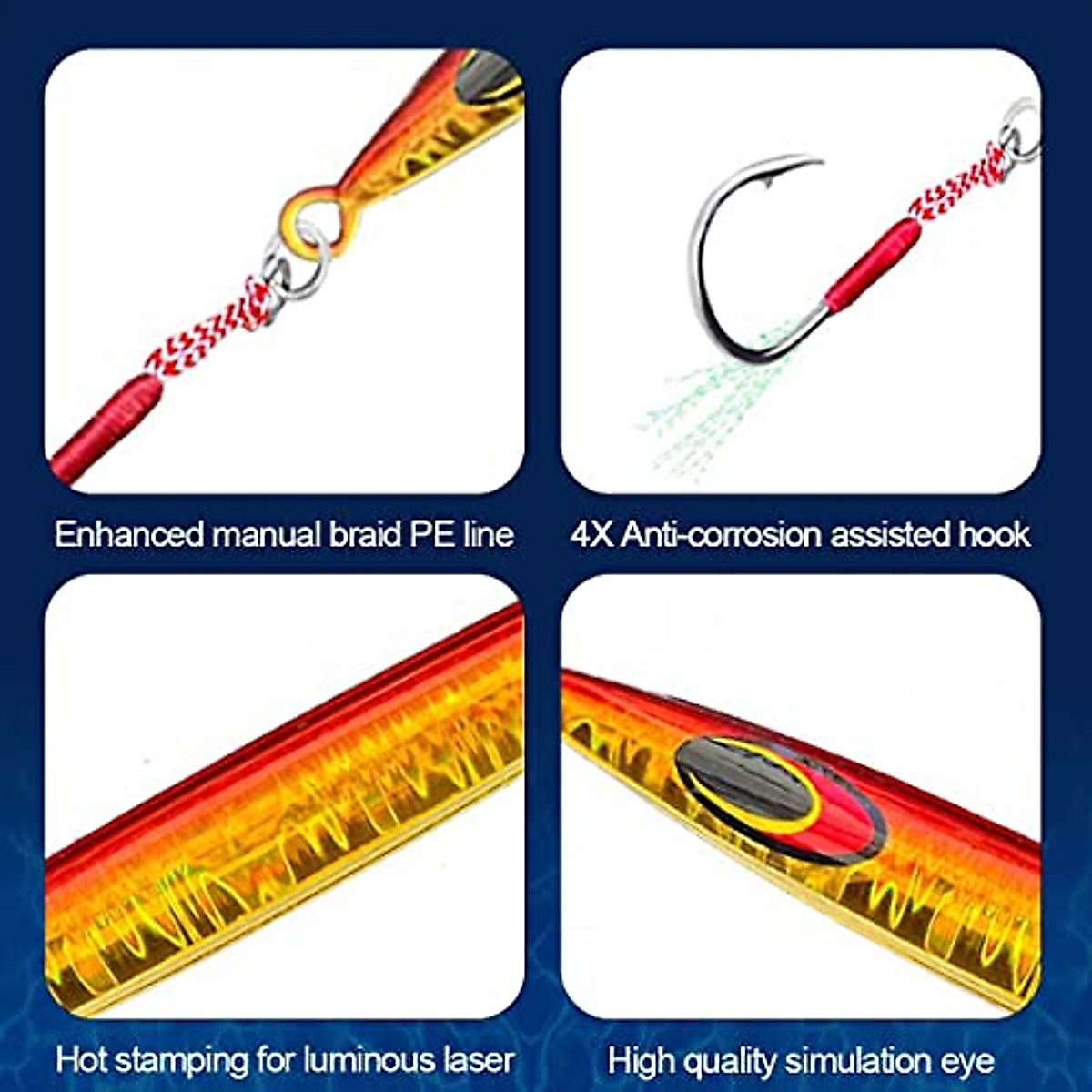 [4 PCS] Fishing Saltwater jigs Speed Slow Jigging Pitching Lures 80g/200g, Vertical Jigging Artificial Lures Jigging Hard Lure Fishing jigs Glow Lead Jig for Tuna,Grouper, Bass, Salmon (80g/2.82oz)