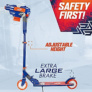 Flybar Nerf Blaster Scooter for Kids - Foldable Scooter, Height Adjustable, 2 Wheels, Anti-Slip Deck, for Boys/Girls, Rear Brake, Outdoor Toy, Shoots nerf Darts, Lightweight/Sturdy Kick Scooter