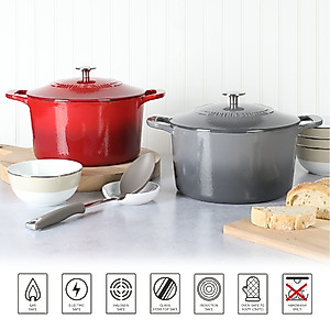 MARTHA STEWART Gatwick 7 QT Enamel Cast Iron Dutch Oven, Classic Grey