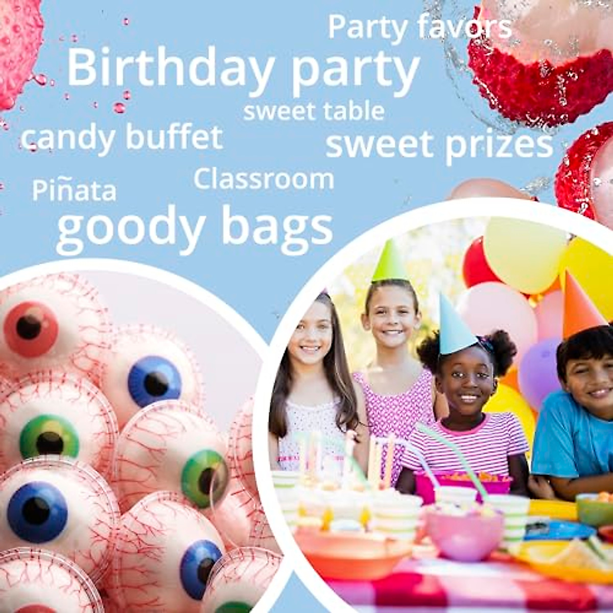 Gummy Candies - Jelly Filled Gummies - Gummy Eyeballs Halloween Candy Filled with Real Peach Jam - 5 pcs Individually Wrapped Chewy Candy - Halloween Party Favor