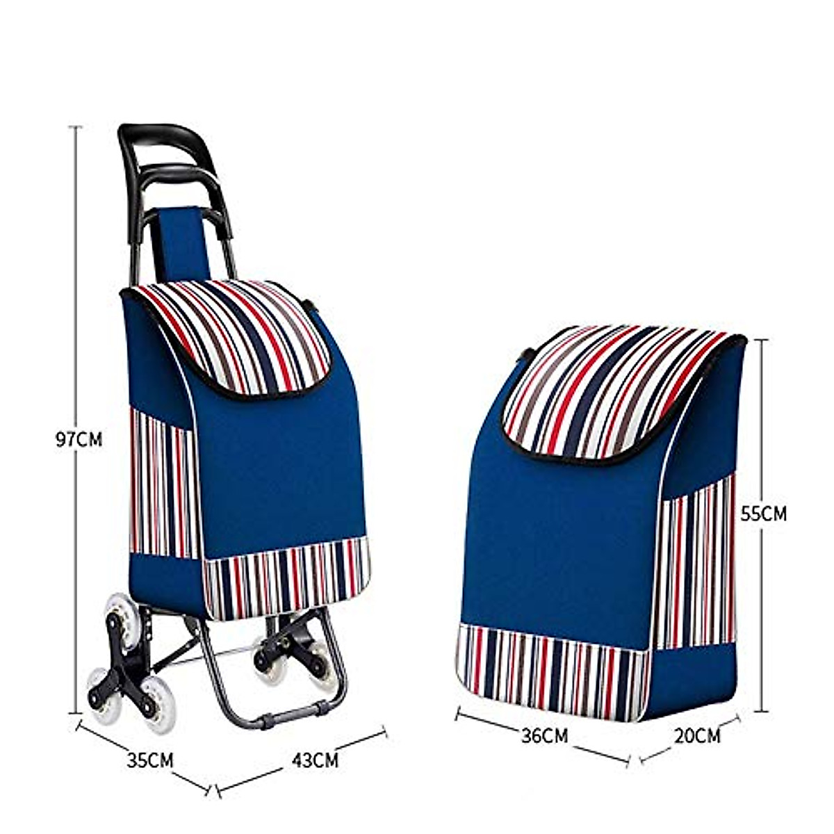 Shopping Trolley on Wheels Upgraded , 2In1 Folding Shopping Cart Max Capacity,Labor Saving for Stair Climbing with Adjustable Bungee Cord, Noiseless 3 Wheels