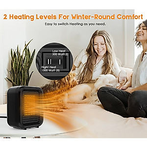 1000W Small Portable PTC Ceramic Heaters for Bedroom, Energy Efficient Electric Heater with Tip-Over and Overheat Protection, Personal Desk Heater for Bathroom Home Dorm Office Indoor Use