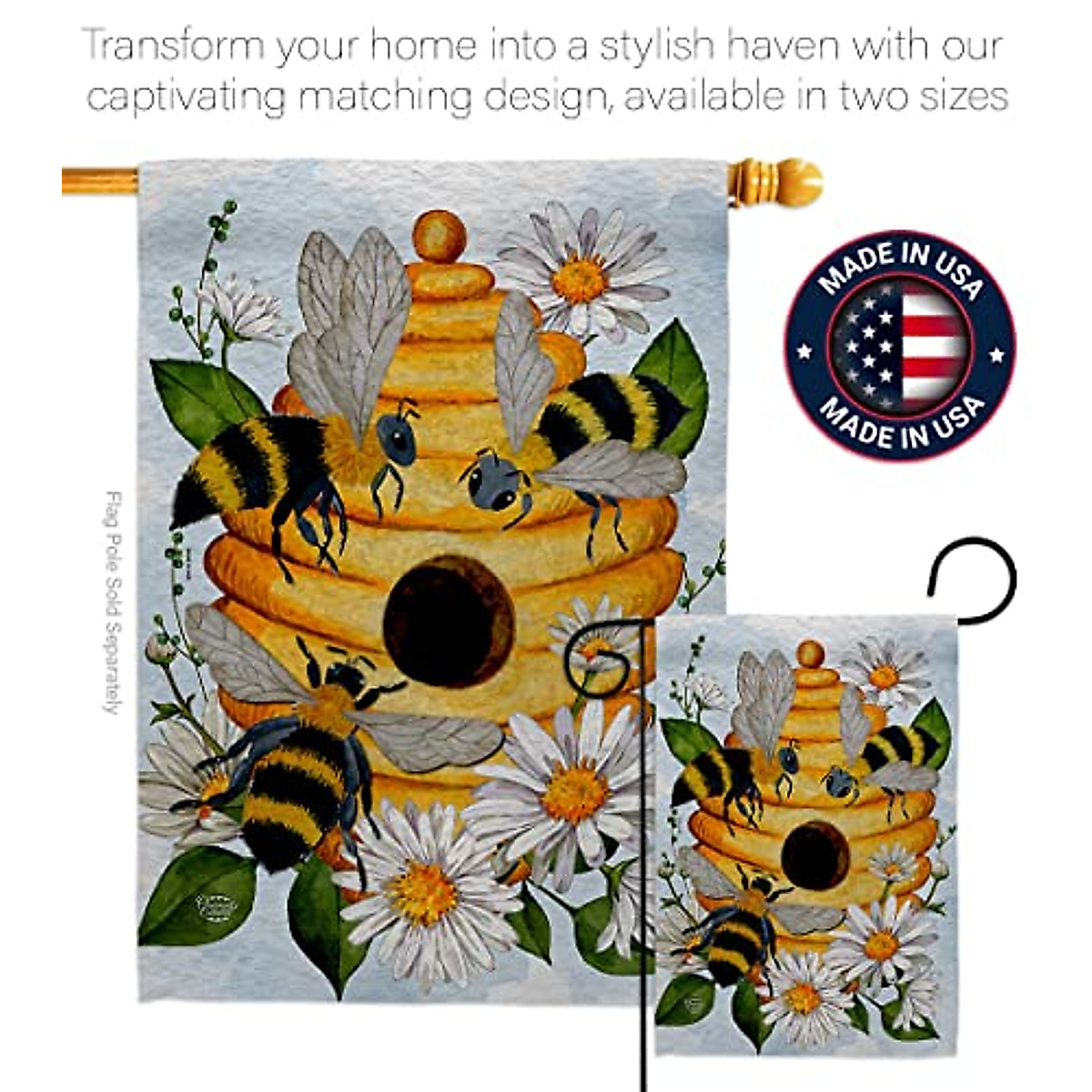 Ornament Collection My Bee Garden Flag Set Wood Dowel Friends Butterfly Ladybugs Dragonfly Springtime Insect Natural Wildlife House Decoration Banner Small Yard Gift Double-Sided, Made in USA