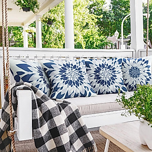 JASEN Outdoor Waterproof Pillow Covers, Blue Floral Outdoor Throw Pillow Cover Set of 4, Boho Double-Sided Decorative Outside Throw Pillows for Patio Furniture Porch Garden Couch Sunbrella