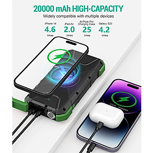 20,000mAh PD Solar Charger Foldable-Orange Plus 20,000mAh 18W Solar Charger 10W Wireless Power Bank-Dark Green