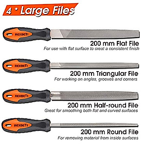 REXBETI 17Pcs Metal File Set, Premium Grade T12 Drop Forged Alloy Steel, Flat/Triangle/Half-round/Round Large File and 12pcs Needle Files, Cleaning Metal Wire Brush with Carry Case