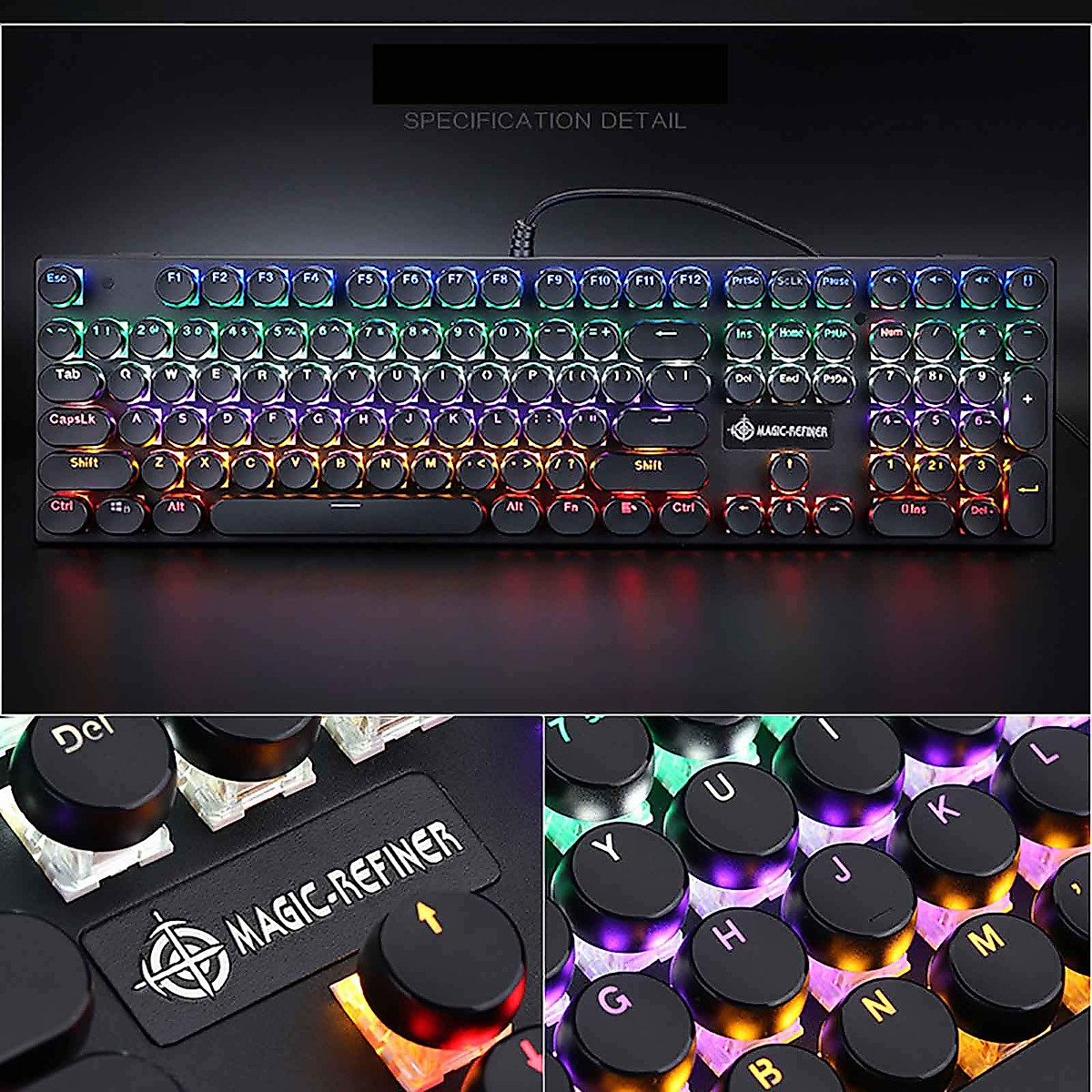Round Keycap Retro Mechanical Keyboard 108-Key Internet Cafe Gaming Computer Keyboard, Full-Key Conflict-Free, Suitable for PC, Computer and Laptop