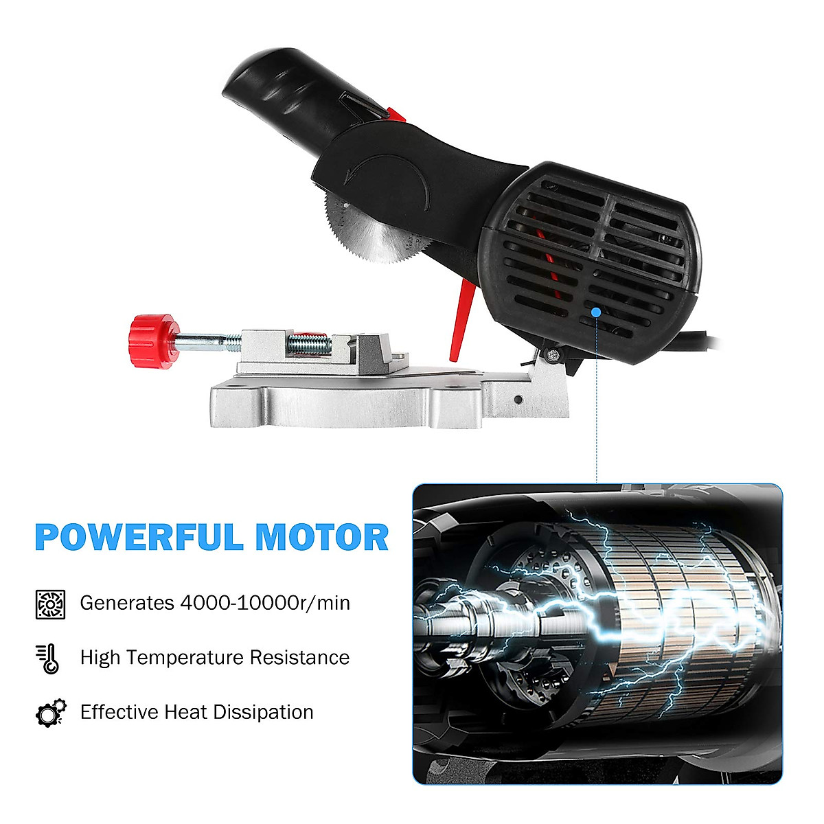 BEAMNOVA Mini Miter Saw Electric Power Table Saw Benchtop Cut-Off Chop Saw Max 45 Degree Cutting for Crafts Miniatures Metal Wood Plastic Compound Cutter