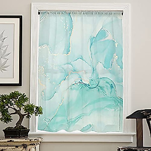 Chiffon Sheer Curtains & Drapes 54 Inch Long, Lightweight Breathable Voile Window Curtain Panels Turquoise Green Marble with Gold Glitter Splatter Curtains Backdrop Drapes for Livingroom Wedding