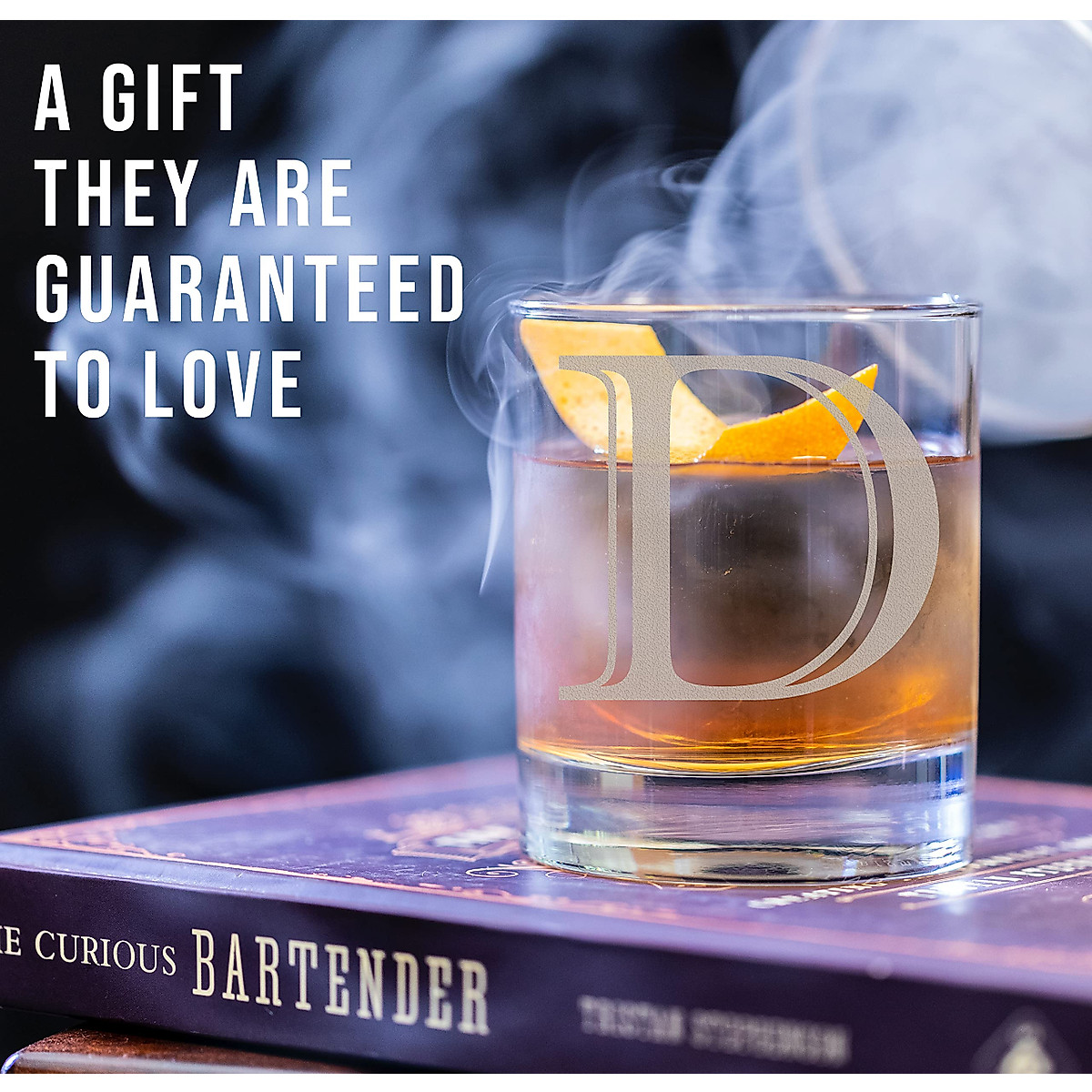 Etched Monogram 11oz Whiskey Rocks Glass (Letter D), A-Z Customized Bourbon Gifts for Men, Personalized Old Fashioned Scotch Glass, Custom Engraved Gifts for Him, Initial, Name, Regalos Personalizados