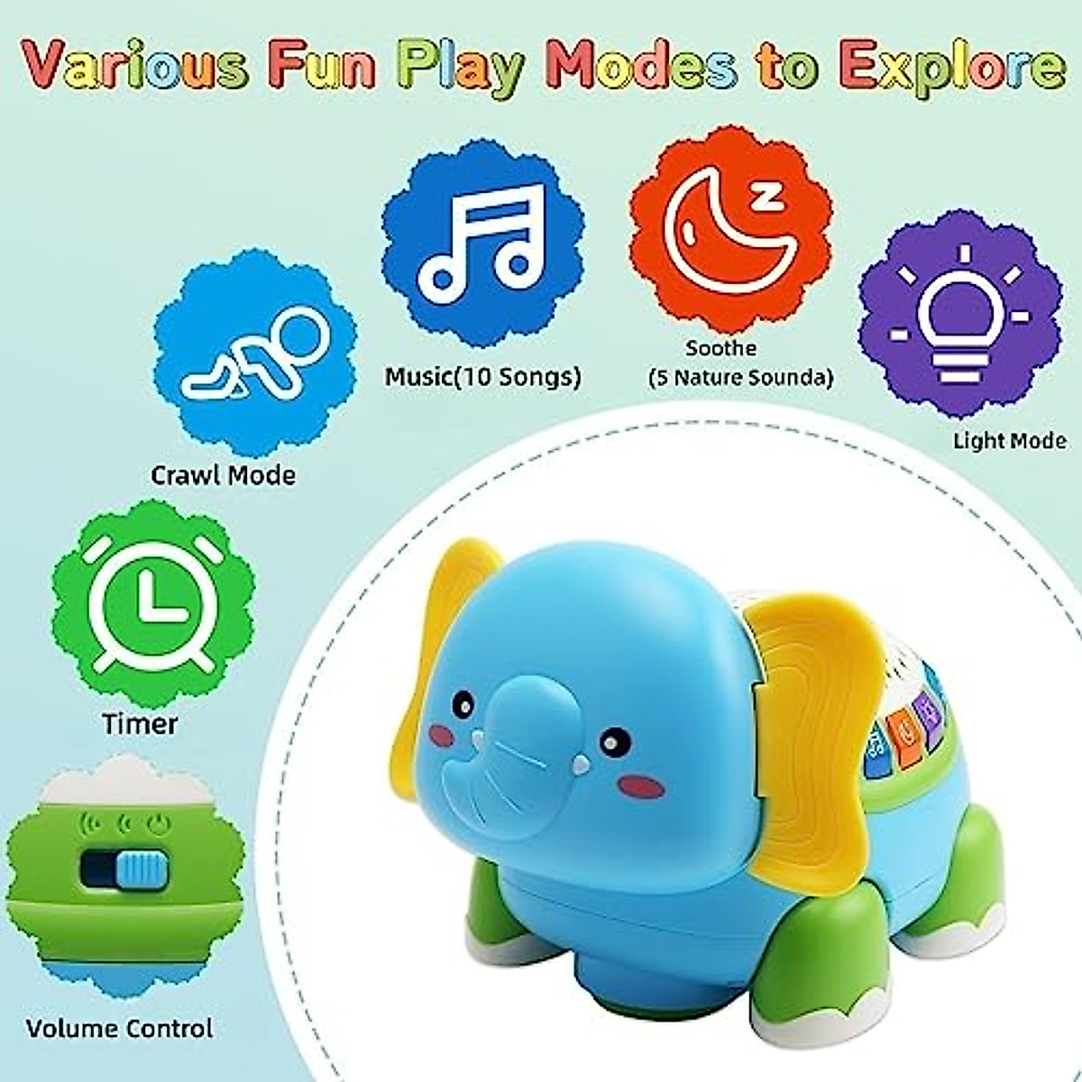 Baby Toys 6 to 12 Months,Toddler Toys,Star Projector Crawling Elephant Toys for 1-2 Year Old Boys Girls,Tummy Time Toys with Music,3 6 9 12-18 Months Babies Girl Toys,1 Year Old Boy Girl Birthday Gift