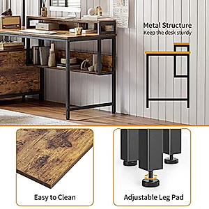 CubiCubi Computer Desk 55 inch with Storage Shelves, Home Office Desk with Hutch, Study Writing Work Table, Modern Simple Style, Brown