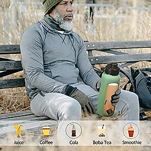 Kodrine Glass Water Bottles with Straw, 24oz Water Bottle with 2 Lids - Handle Spout Lid & Bamboo Straw Lid, Motivational Water Bottle with Silicone Sleeve, Wide Mouth, Leakproof, BPA Free(Olive)