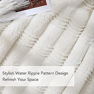 LuxenrelaX Plush Faux Fur Throw Blanket, Elegant Fuzzy Blanket with Water Wave Pattern, Warm Fluffy Blanket for Bed, Couch, Ivory White, 50x60 inches