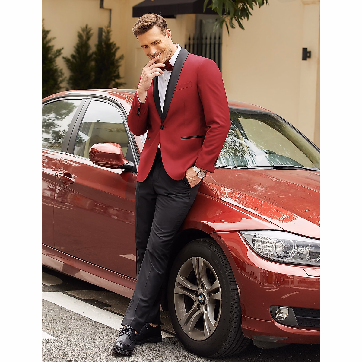 COOFANDY Men's Tuxedo Jacket Wedding Blazer One Button Dress Suit for Dinner Prom Party Red