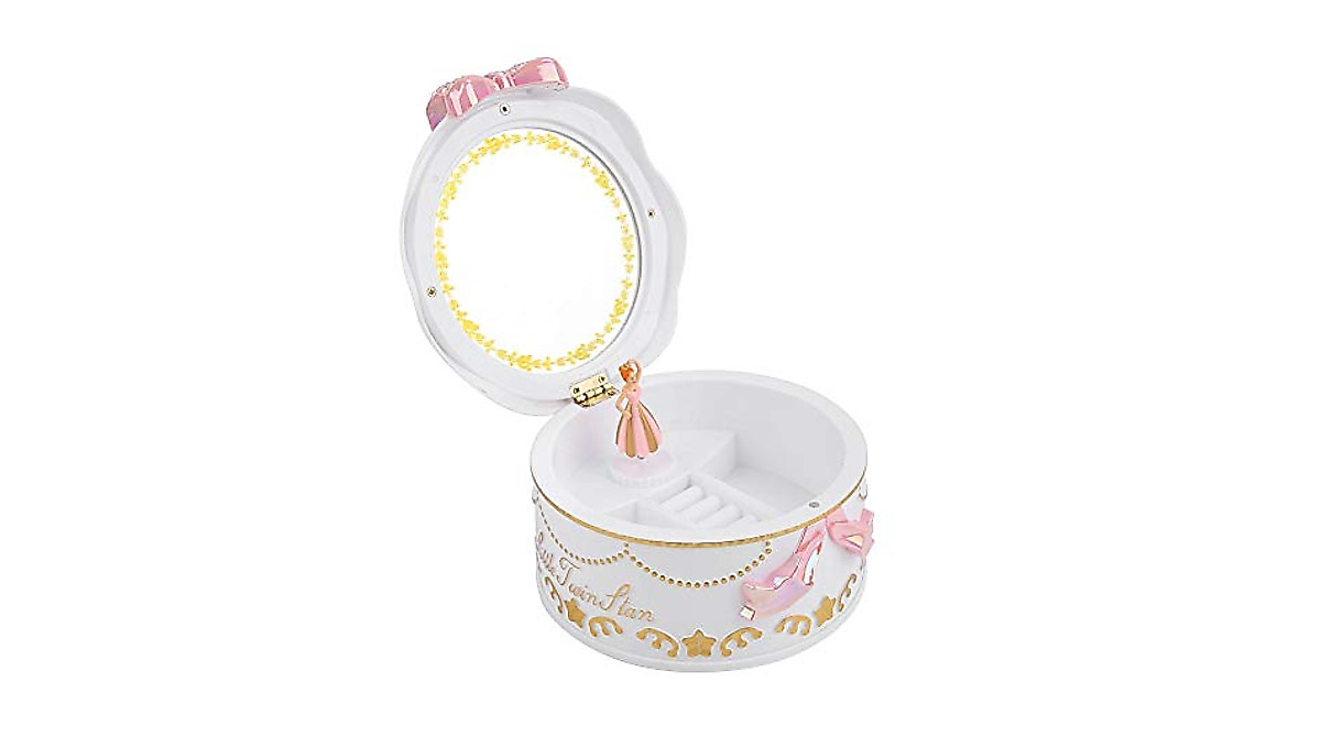 Charming Round Music Box for Girls with Mirror
