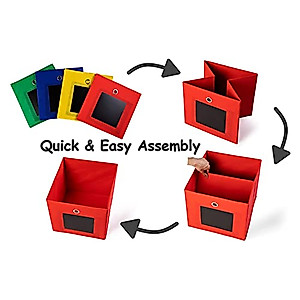 PINKBlUE Set of 4 Foldable Fabric Basket Bins, Collapsible Storage Organizer Cube 10.5 x 10.5 x 11 inch for Nursery, Playroom, Kids, Living Room