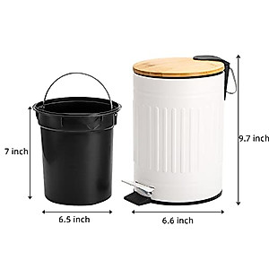 AVLA 2 Liter Step Trash Can, Metal Rubbish Wastebasket with Wooden Lid, Round Foot Pedal Garbage Container Bin with Liner Bucket, Small Bathroom Office Waste Bin Trashcans for Bedroom, Kitchen